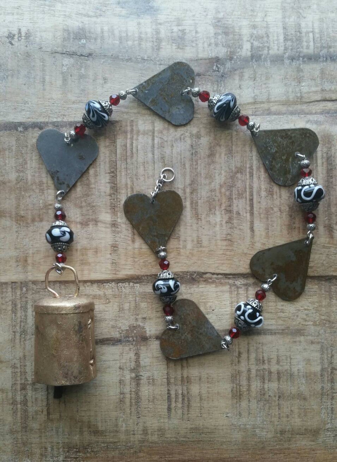 Red Black Hanging Hearts Bell, Rustic Metal Heart Chime, Door Chime - Etsy