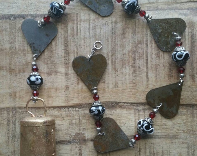 Red Black Hanging Hearts Bell, Rustic Metal Heart Chime, Door Chime - Etsy