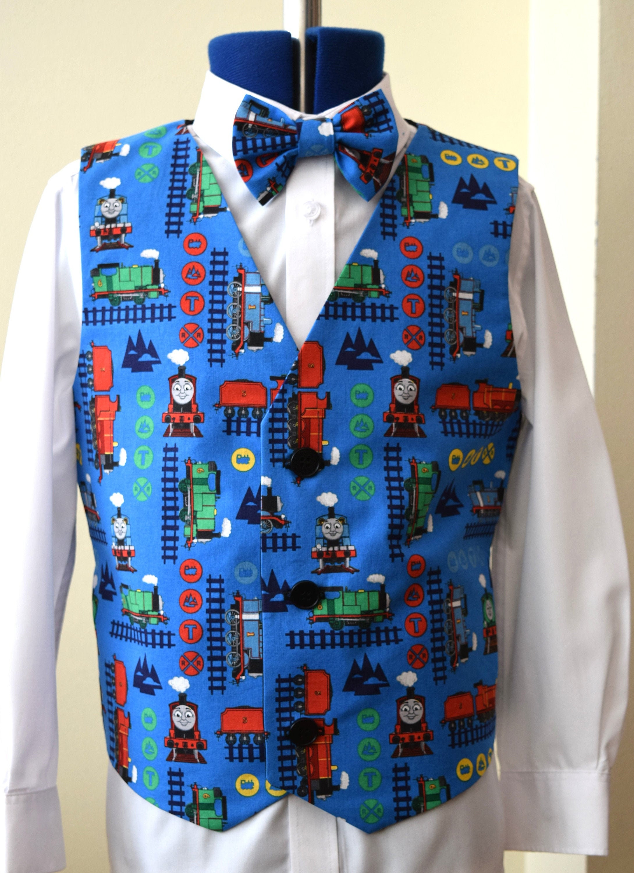 Boys Royal Blue Thomas the Tank Engine Waistcoat/vest; Matching Bowtie ...