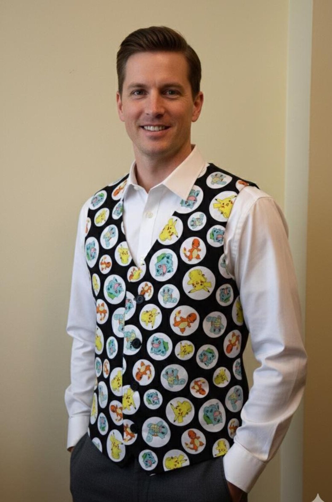 Handmade Men’s Pokemon Waistcoat and Bowtie, Pikachu and Squirtle Adult ...