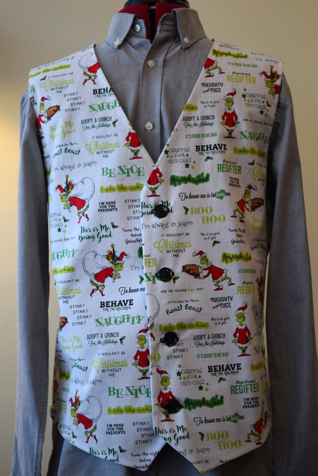 Mens Christmas Grinch Waistcoat/vest; Matching Bowtie Available - Etsy