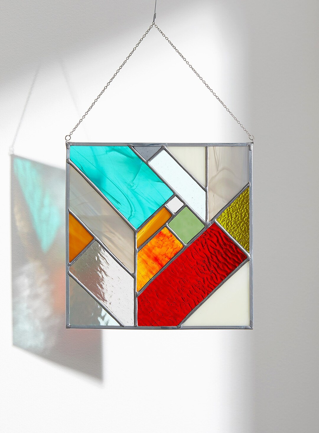 Square Chevron Pattern TURQUOISE Stained Glass Window / Stained Glass ...