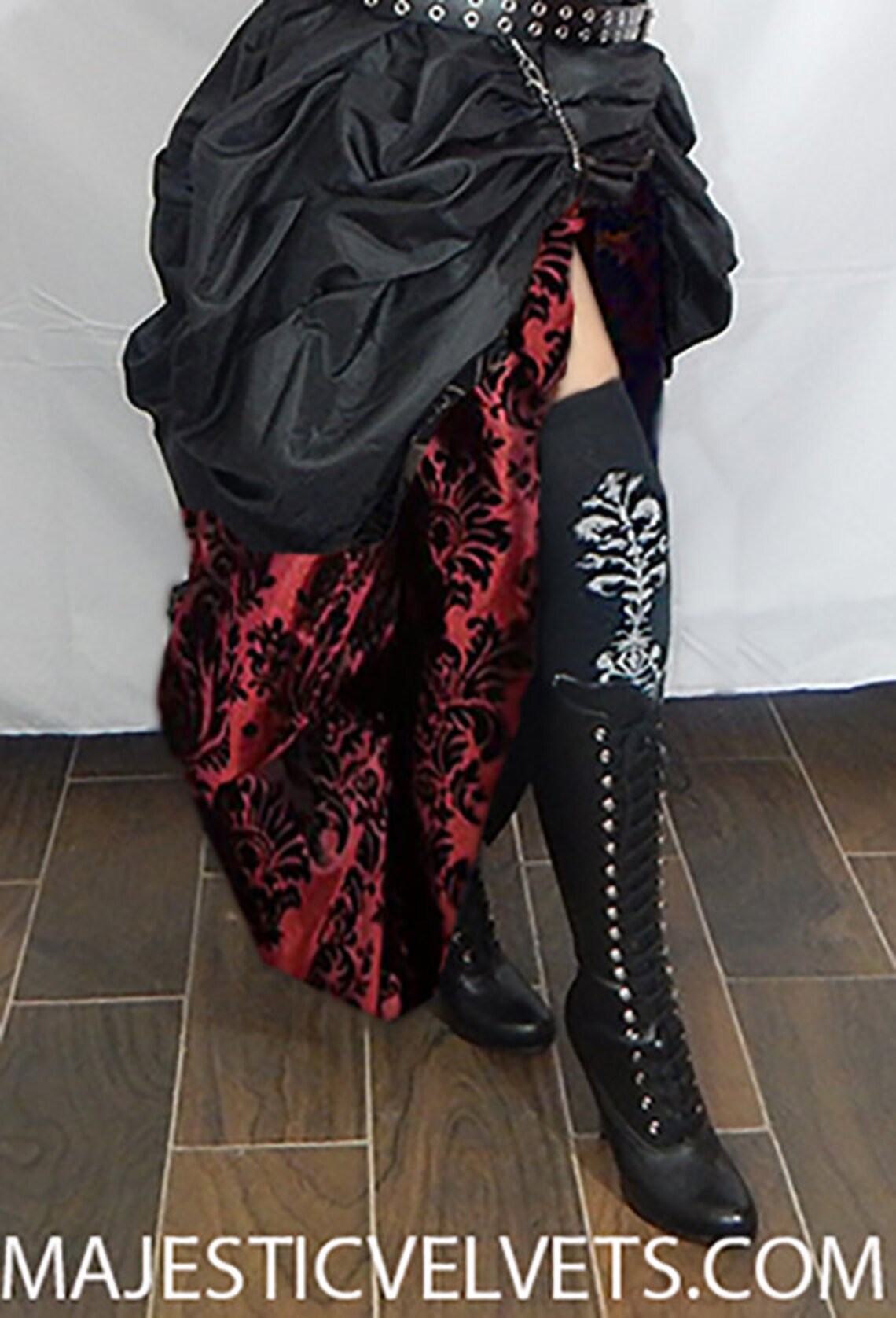 Ready to Ship 2 SKIRTS. Double Bustle Long Wine & Black DAMASK - Etsy