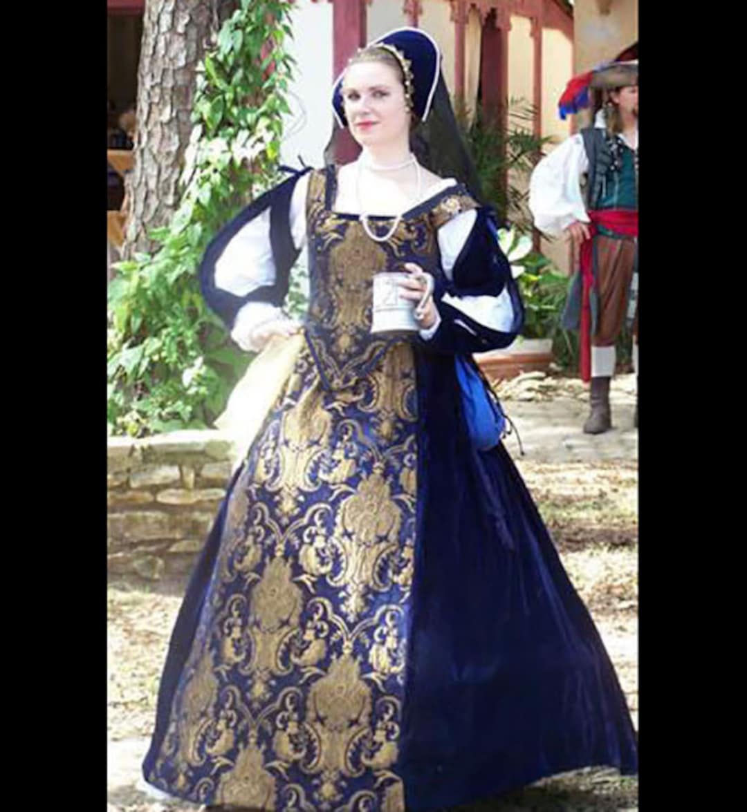 Renaissance Medieval Navybrocade NAVY VELVET JULIAN Bodice, Skirt ...