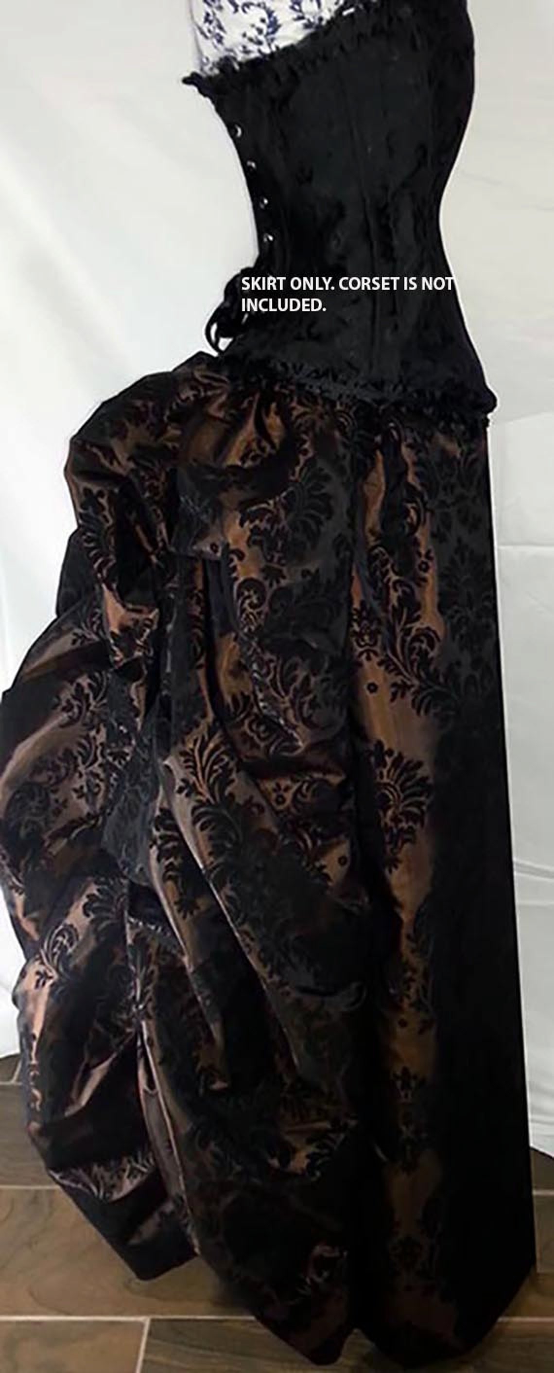 Ready to Ship 2 SKIRTS. Double Bustle Long Brown & Black DAMASK DARK ...