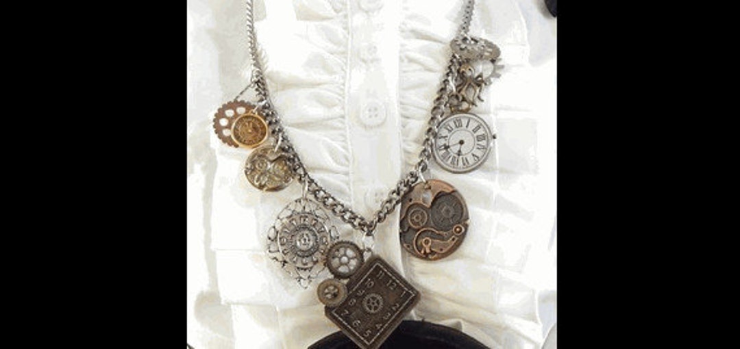 Ready to Ship STEAMPUNK NECKLACE With Charms. 36" Long CHAIN for ...