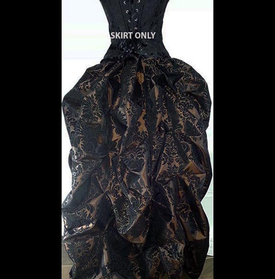Ready to Ship 2 SKIRTS. Double Bustle Long Brown & Black DAMASK DARK ...