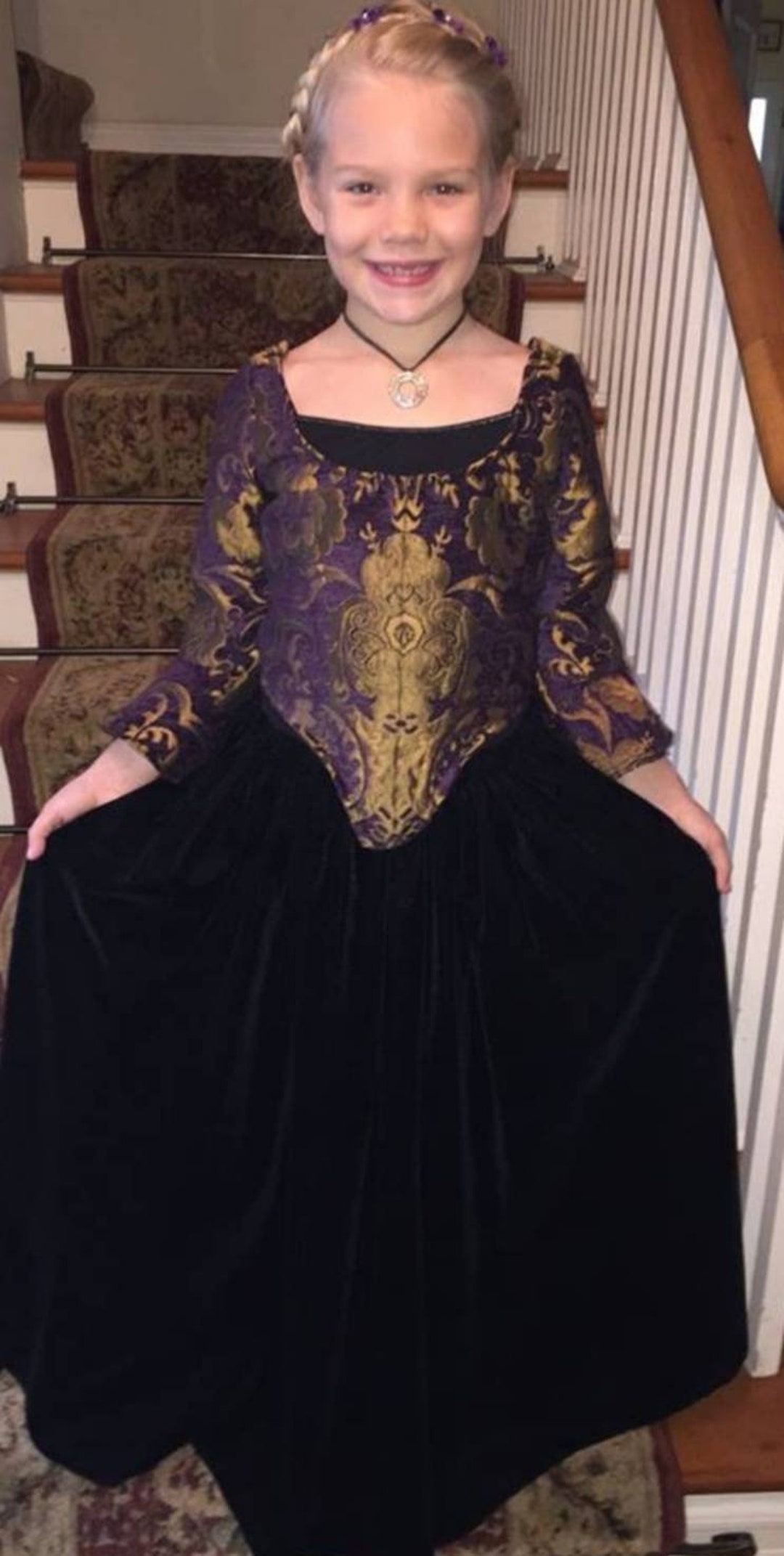 Children's 2 Piece Renaissance Costume, Brocade Bodice With Velvet ...