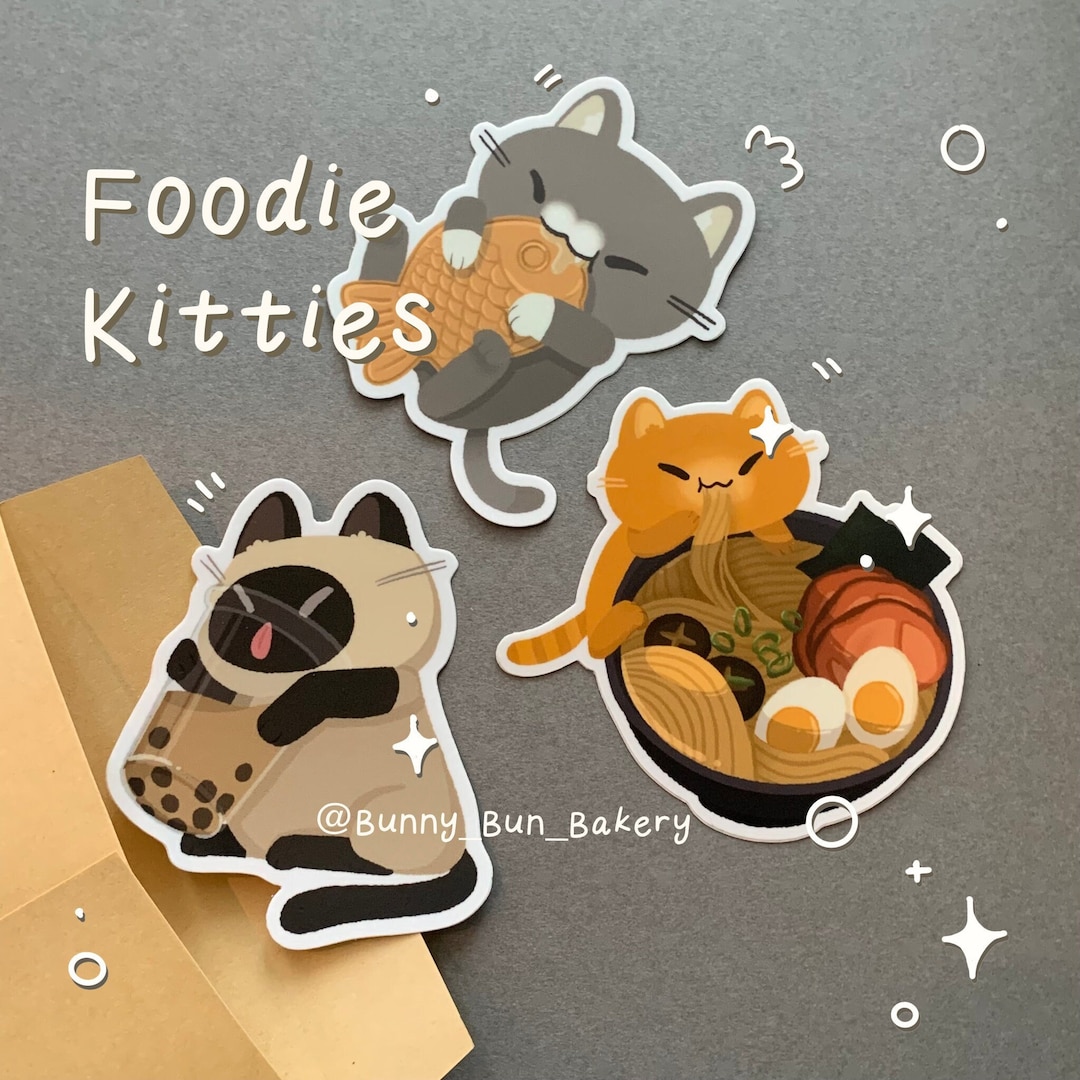 Foodie Kitty Series | Matte Vinyl Stickers | Journal | Scrapbook | Cute ...