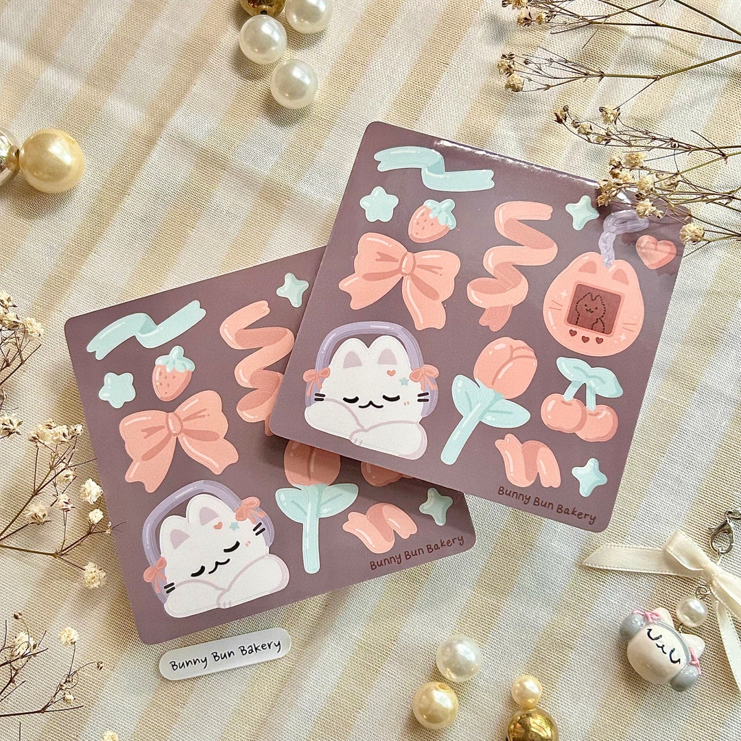Coquette Cat Glossy Vinyl Sticker Sheet | Pink Bows & Hearts - Etsy
