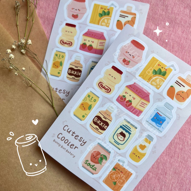 Cutesy Cooler Glossy Vinyl Sticker Sheet Cute Drinks - Etsy
