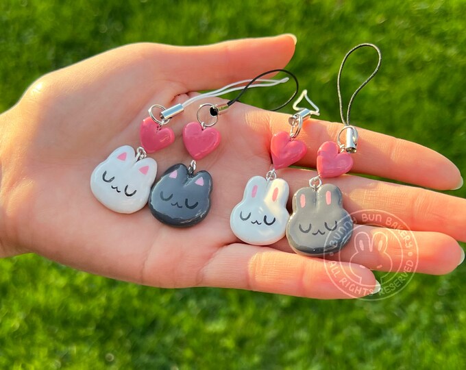 Dawn & Dusk Duo Couples Matching Keychain 100% Handmade Cute Bunny Cat ...