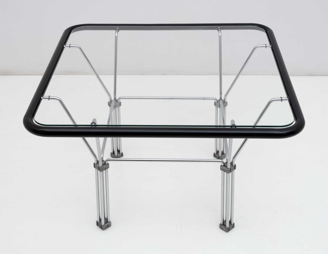 Attributed Niels Bendtsen Post Modern Crystal and Steel Coffee Table ...
