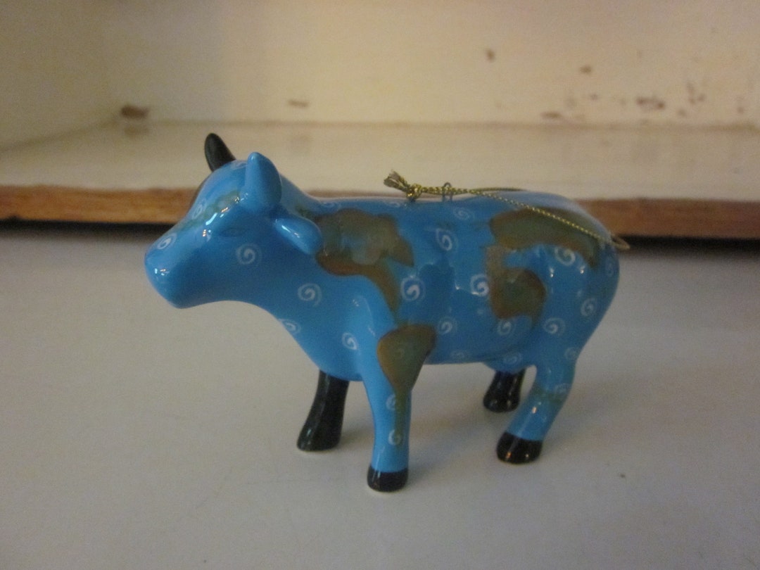 TM and C 2000 CPH Ceramic Cow Globe Ornament Blue Black Whimsical ...
