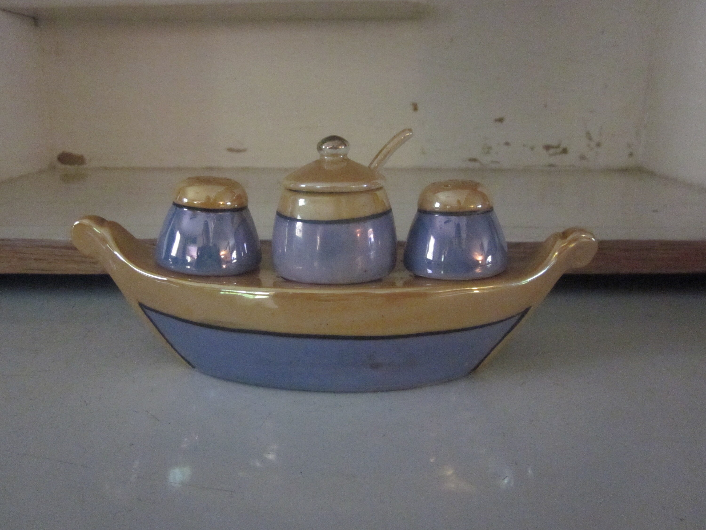 Nippon lustreware condiment set blue and orange lustre gondola | Etsy