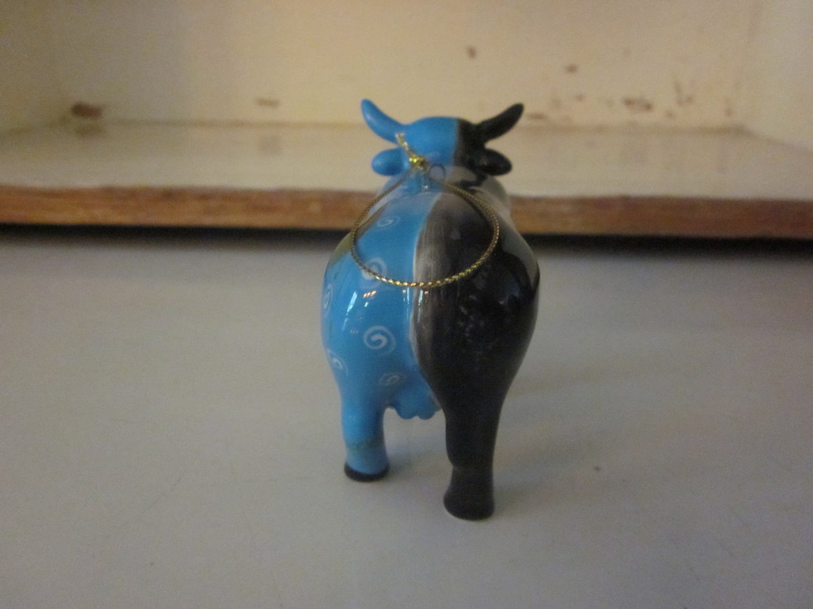 Ceramic Cow Ornament, Whimsical Blue Globe Figurine - Etsy