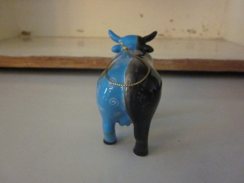 TM and C 2000 CPH Ceramic Cow Globe Ornament Blue Black Whimsical ...