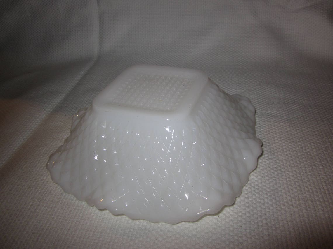 Vintage Milk Glass Square Bowl Diamond Pattern Vintage Milk Glass - Etsy