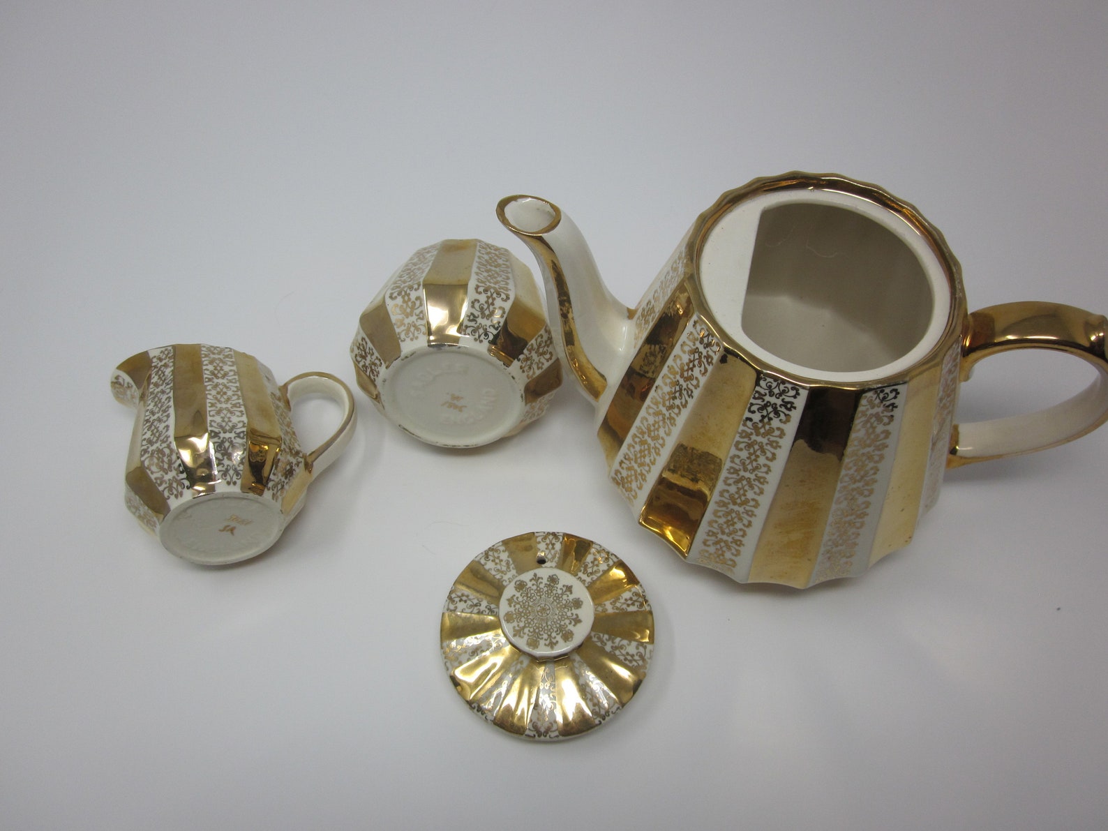 Sadler Tea Set Gold and White Sadler Teapot Creamer Open | Etsy