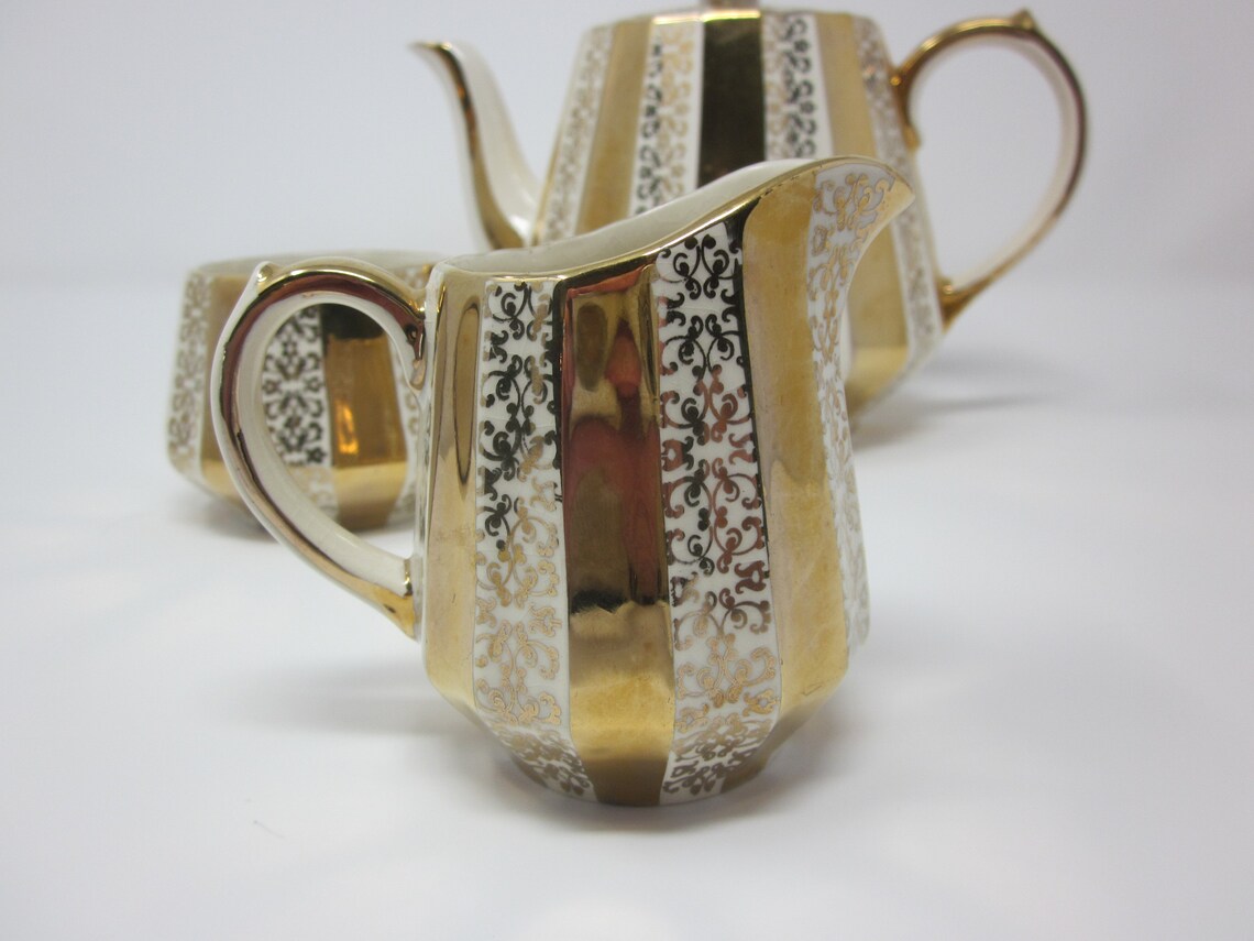 Sadler Tea Set Gold and White Sadler Teapot Creamer Open - Etsy