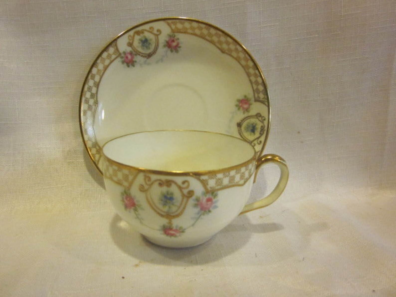 Nippon Teacup and Saucer Vintage Nippon Floral and Gilt Cup and Saucer ...