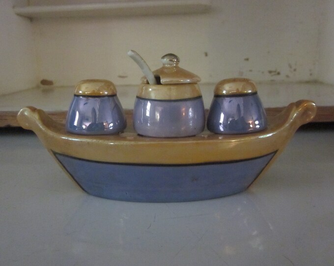 Nippon Lustreware Condiment Set Blue and Orange Lustre Gondola Boat ...