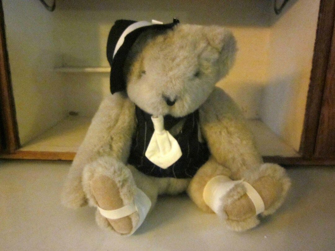 Vermont Teddy Bear Company Buff Teddy Bear With Hat, Tie, Pinstripe ...