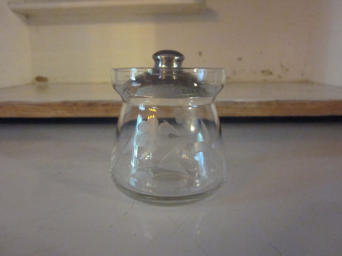 Etched Glass Condiment Jar Mustard Jar Sugar Bowl Aluminum Lid - Etsy