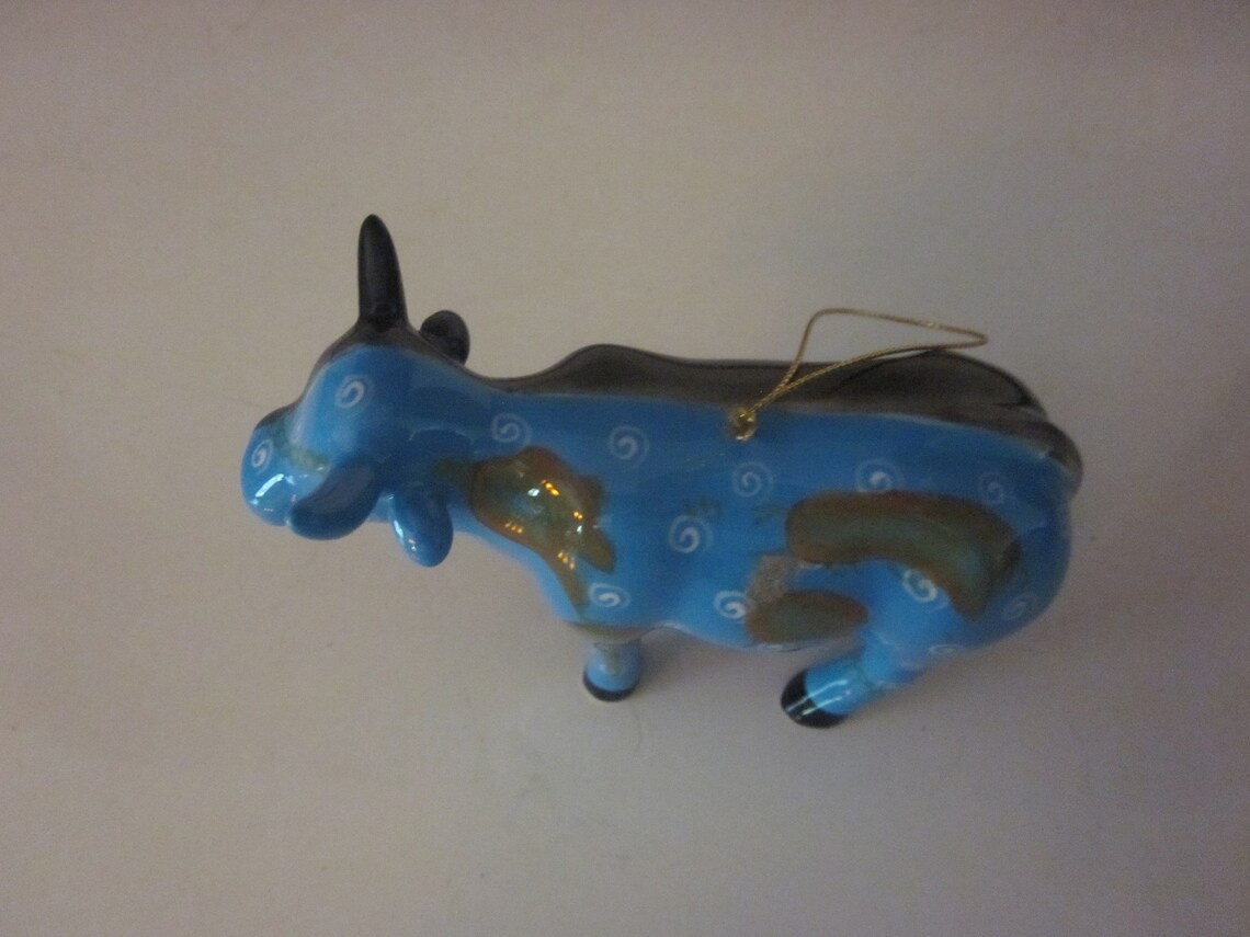 Ceramic Cow Ornament, Whimsical Blue Globe Figurine - Etsy