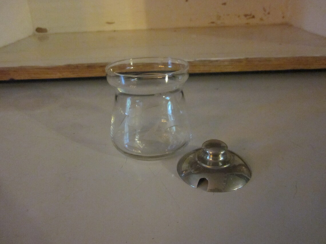 Etched Glass Condiment Jar Mustard Jar Sugar Bowl Aluminum Lid | Etsy