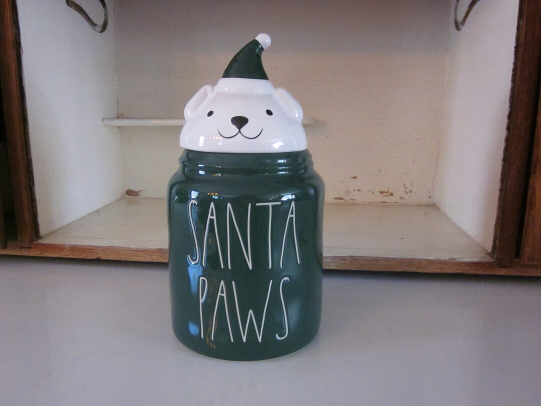 Rae Dunn Santa Paws Dog Treat Canister Christmas Decor Pet Parent Dog ...