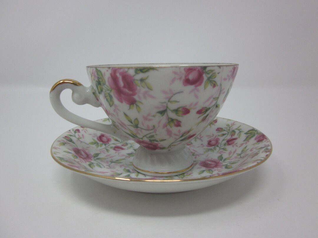 Lefton Rose Chintz Footed Teacup and Saucer, Vintage China - Etsy