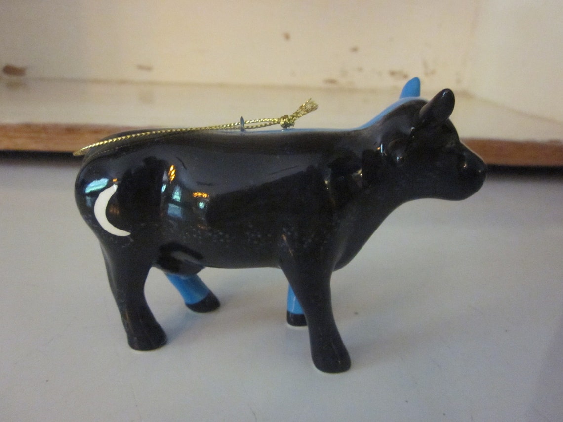 Ceramic Cow Ornament, Whimsical Blue Globe Figurine - Etsy