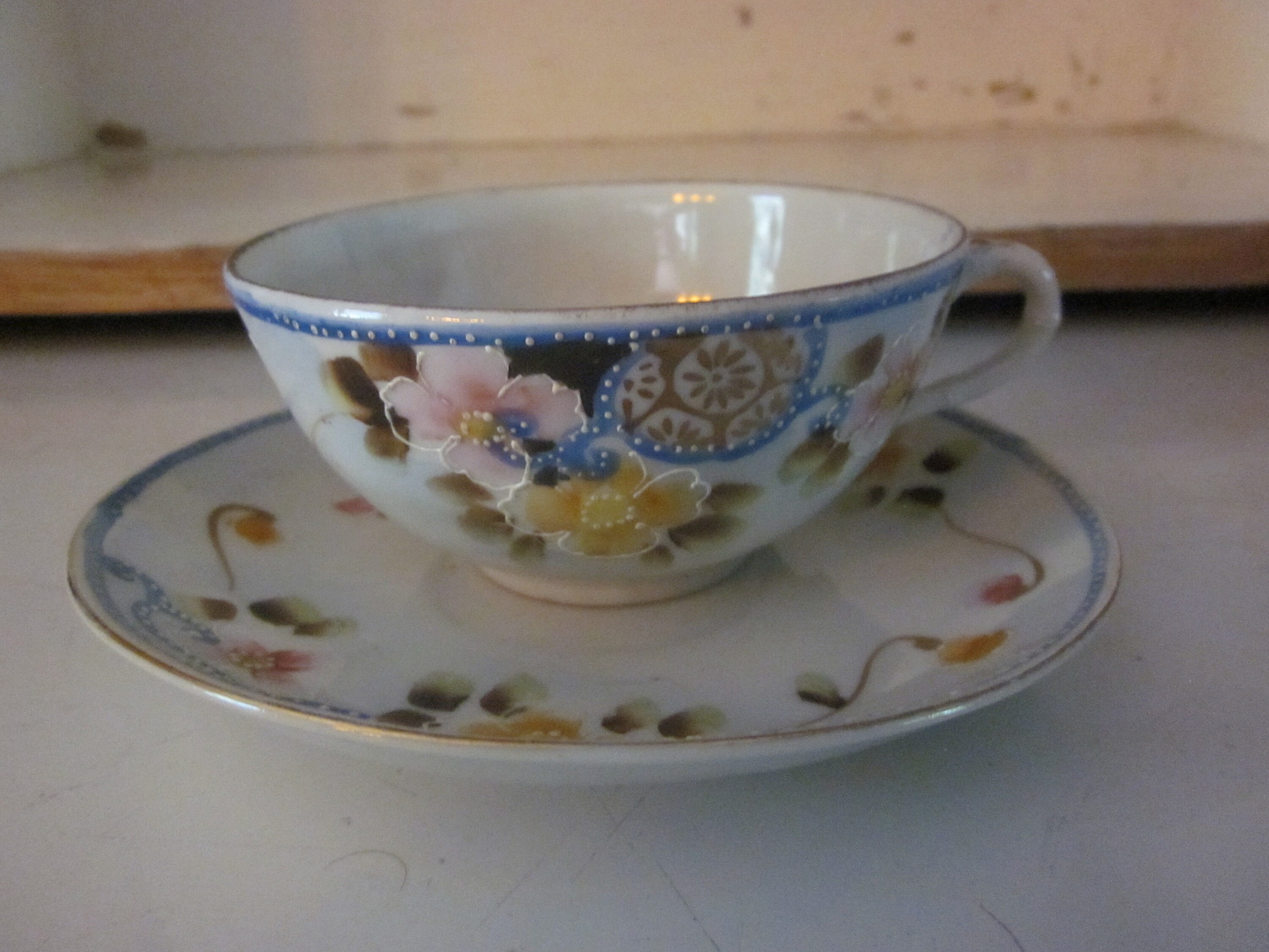 Nippon Teacup Hand Painted With Raised Embellishments Blue | Etsy