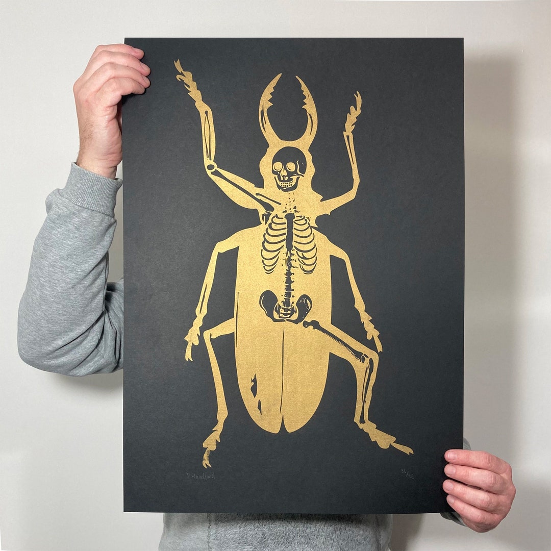 Screen Printed Gold Insect Poster Metamorphosis gold Large - Etsy