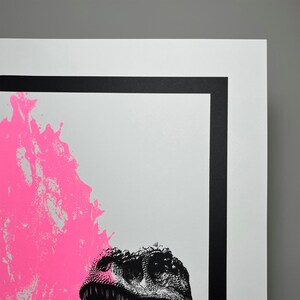 T-rex neon Pink and Black Screen Printed Poster - Etsy UK