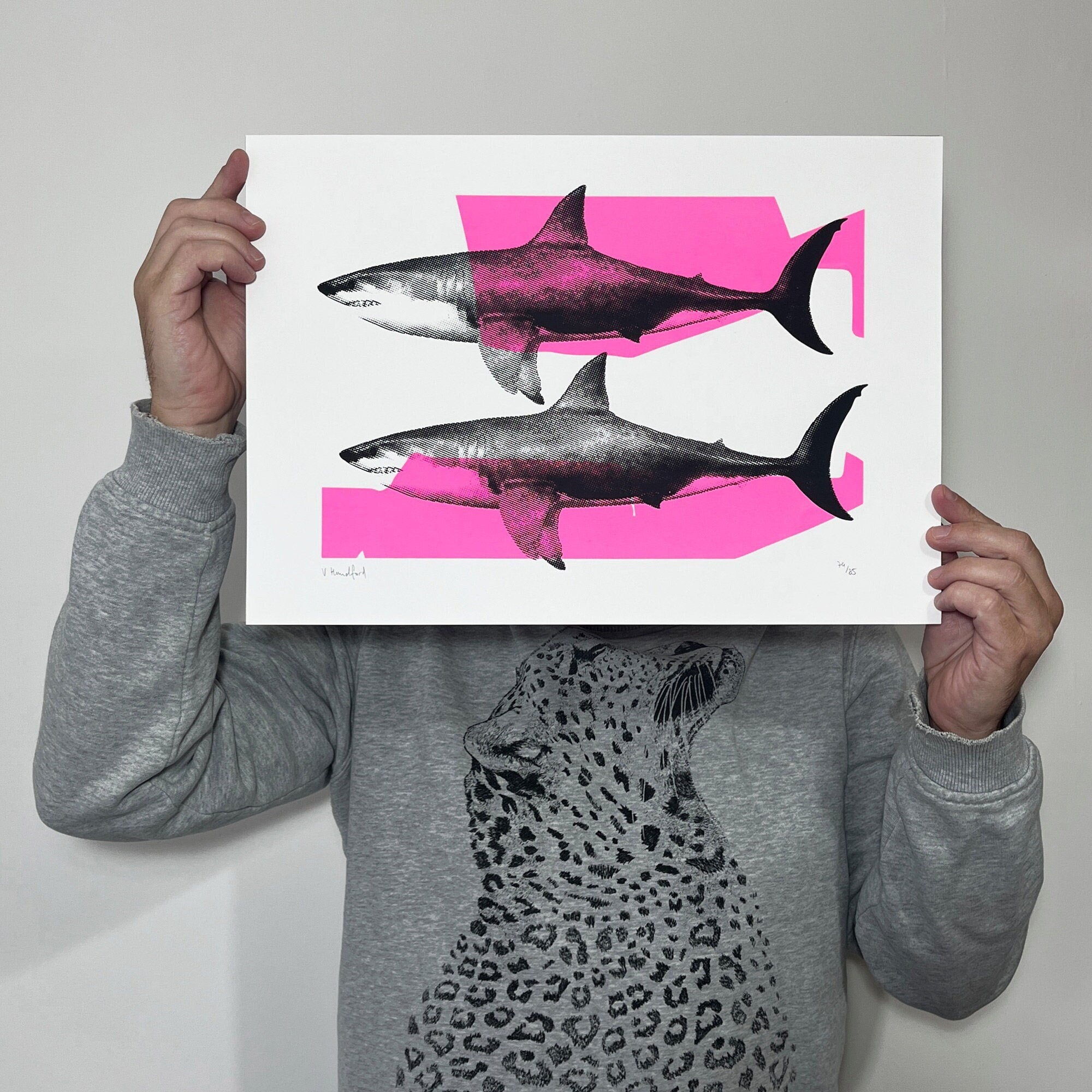 Screen Printed Shark Poster - Neon Wall Art - 'shark Tank (neon Pink ...