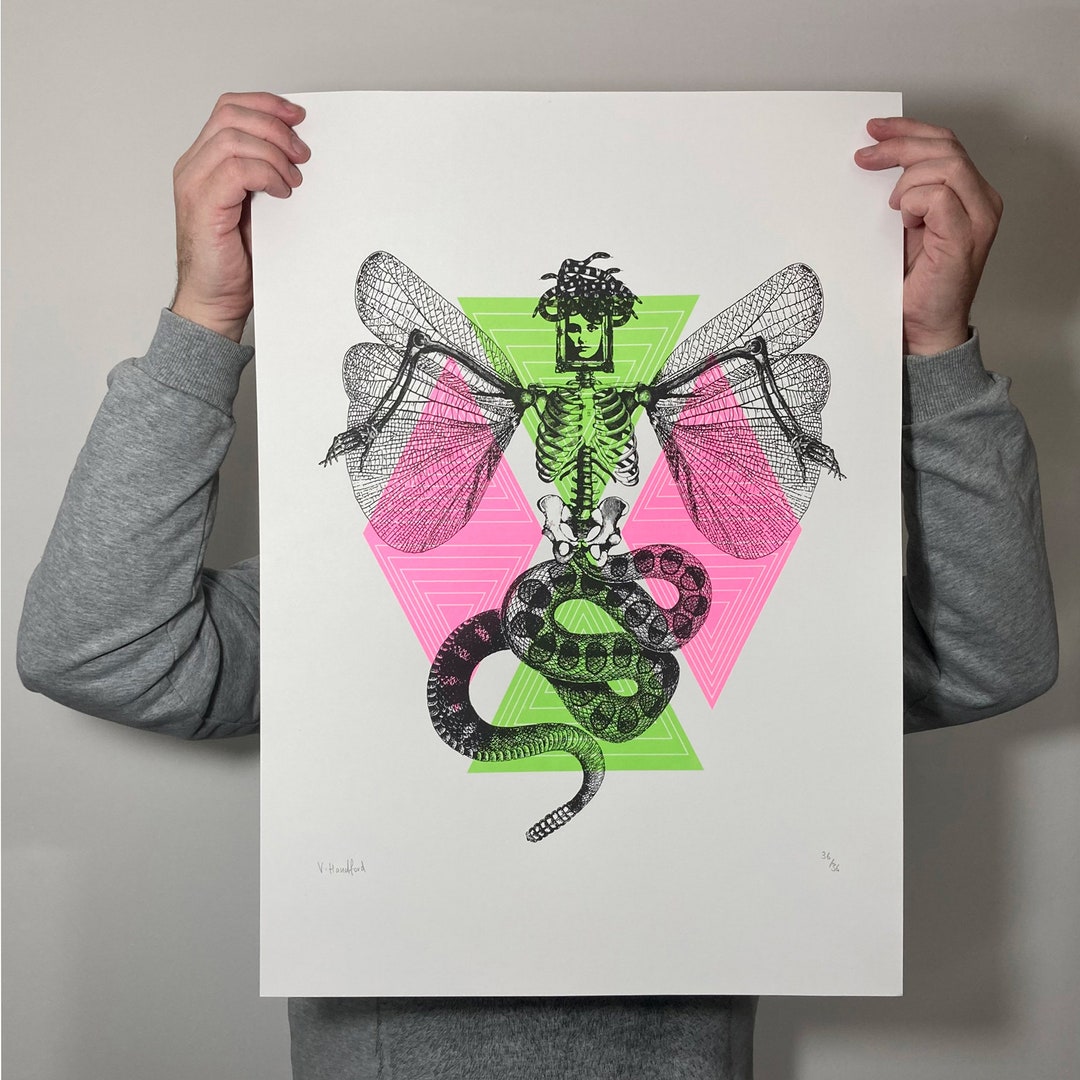 Neon 'medusa V4' Screen Printed Poster - Etsy