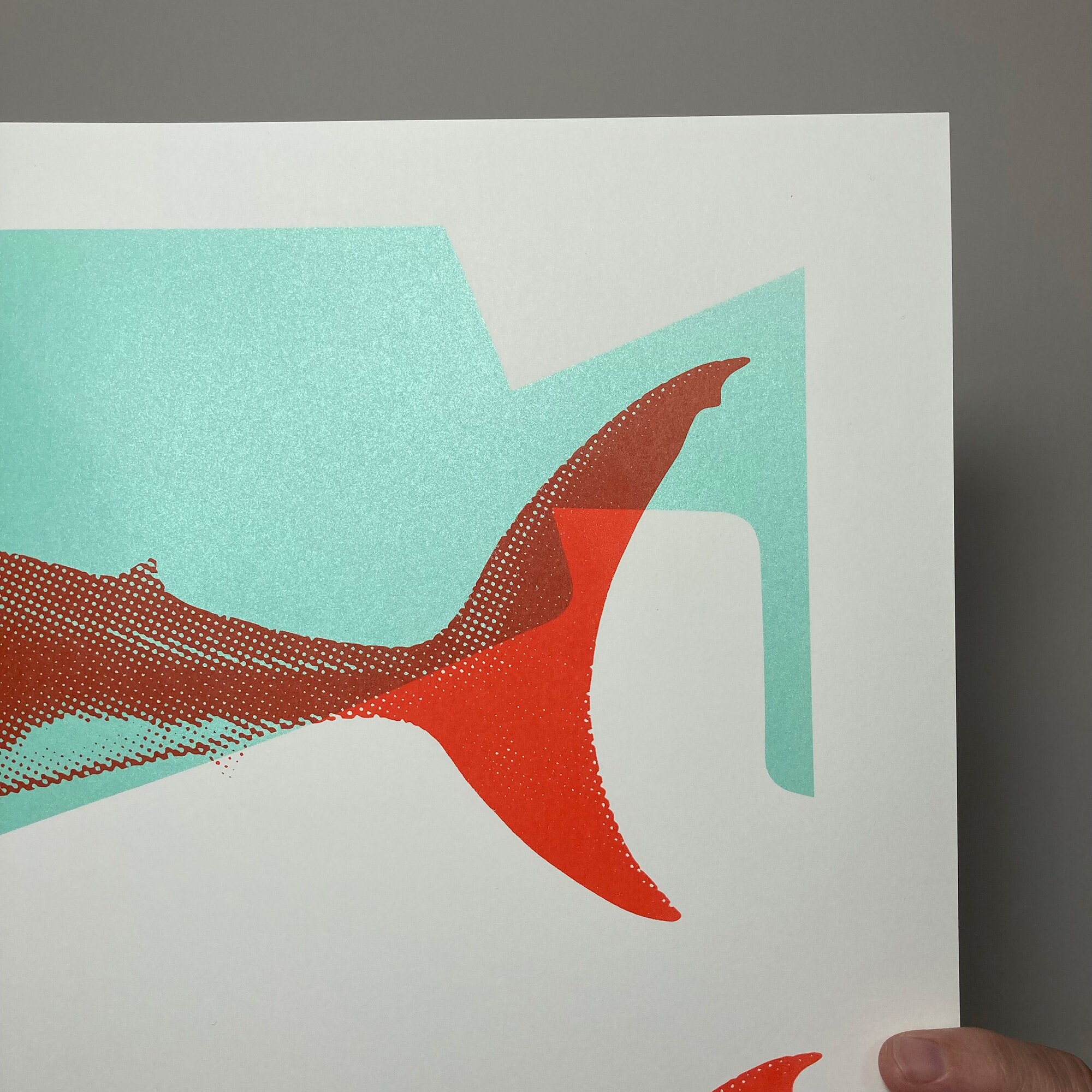 Shark Tank turquoise and Red Screen Printed Shark Poster Large Art ...