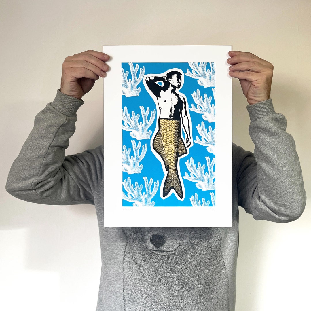 Screen Printed Merman Poster - Metallic Gold - Etsy