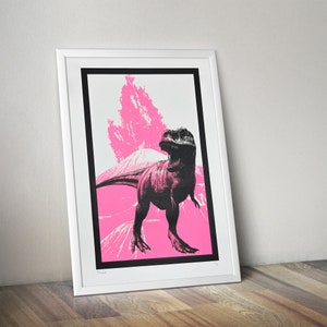 T-rex neon Pink and Black Screen Printed Poster - Etsy UK