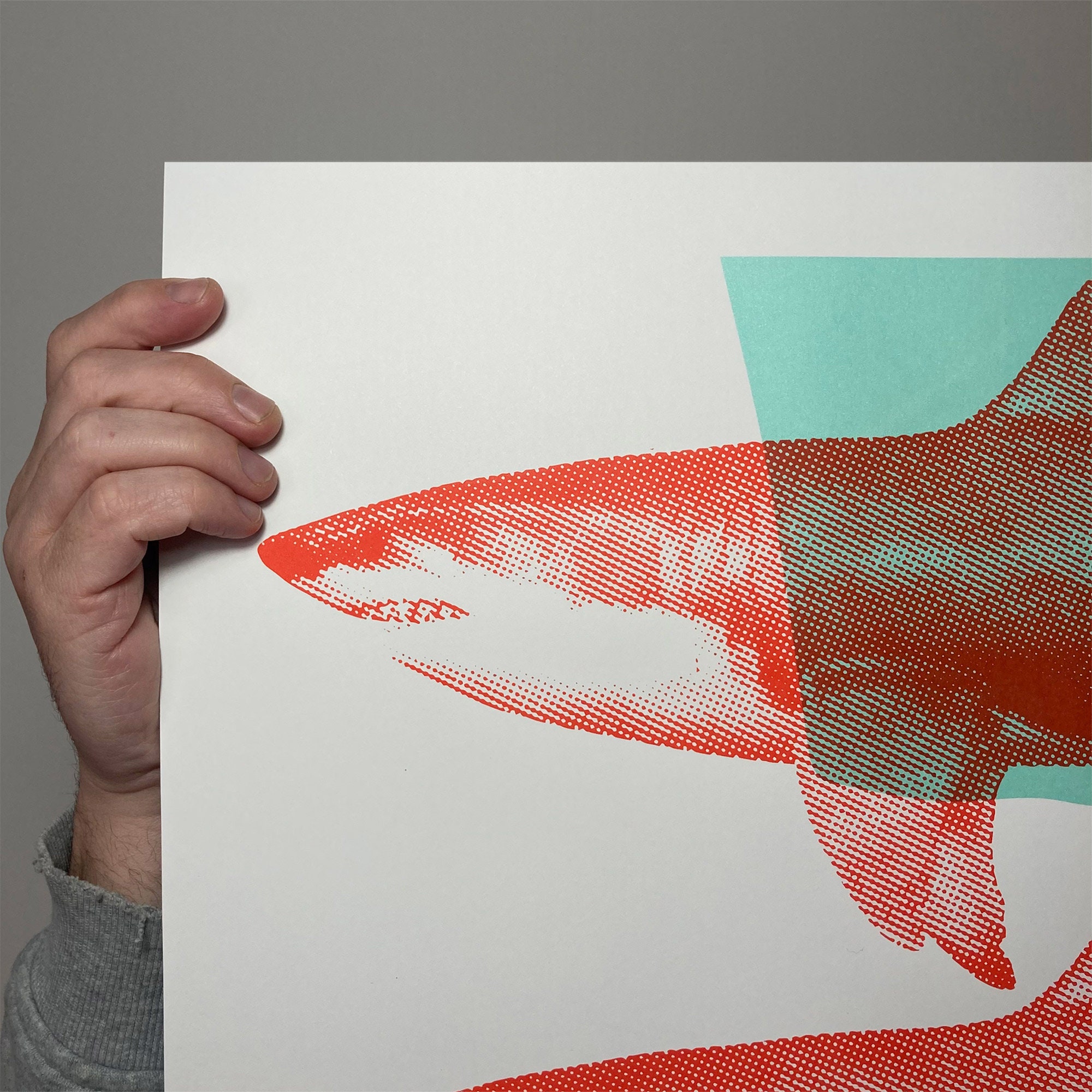 Shark Tank (turquoise and Red) - Screen Printed Shark Poster - Large ...