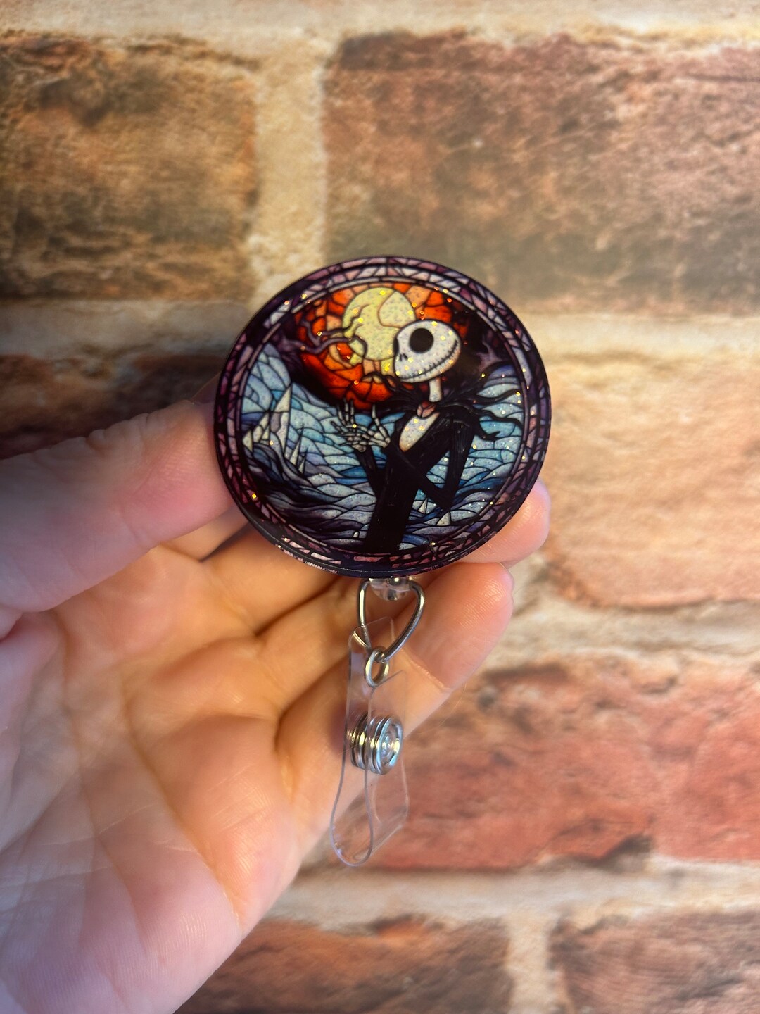 Stained Glass Jack Skellington Badge Reel, Jack Badge Reel, ID Holder ...