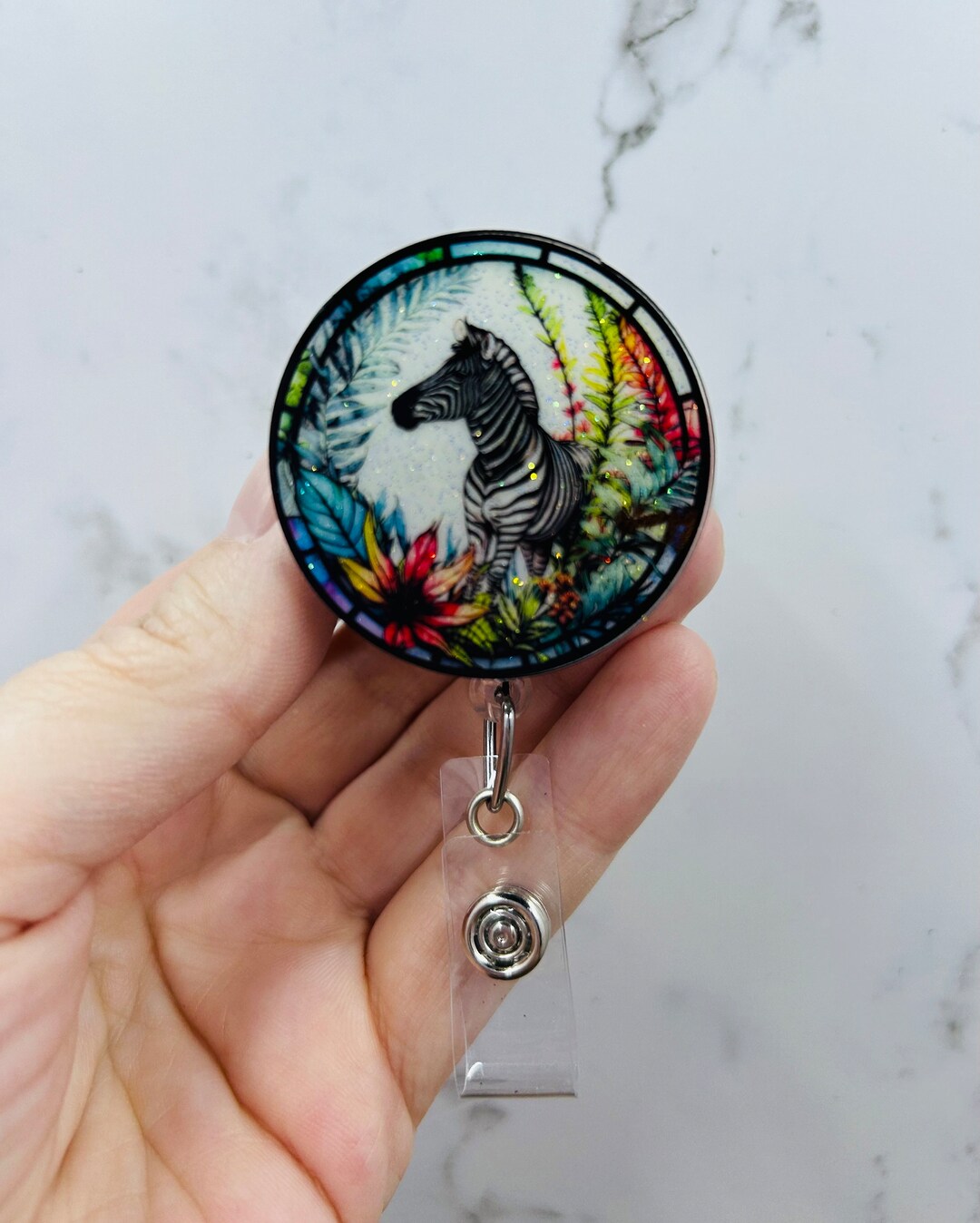 Stained Glass Zebra Badge Reel, Zebra Badge Reel, ID Holder, Badge ...