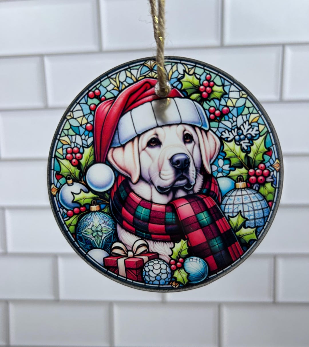 Yellow Lab Christmas Ornament, Faux Stained Glass Dog, Frosted Glass - Etsy