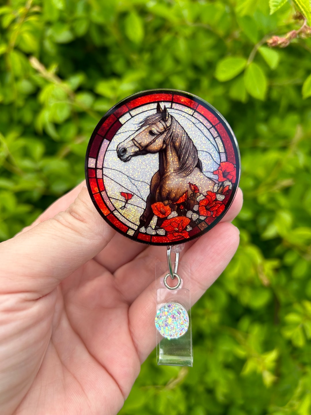 Stained Glass Horse Badge Reel, Horse Badge Reel, ID Holder, Badge ...