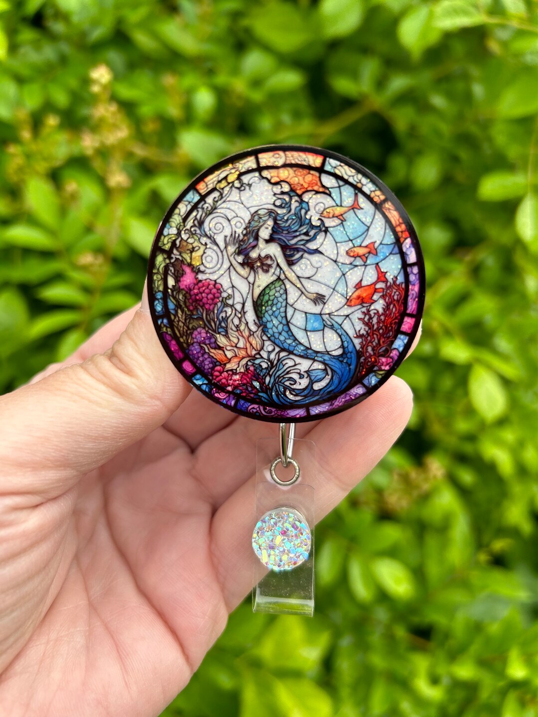 Stained Glass Mermaid Badge Reel, Mermaid Badge Reel, ID Holder, Badge ...