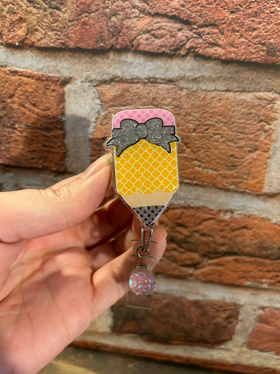 Pencil Badge Reel, Bow Pencil, Cute Badge Reel, ID Holder, Badge Holder ...