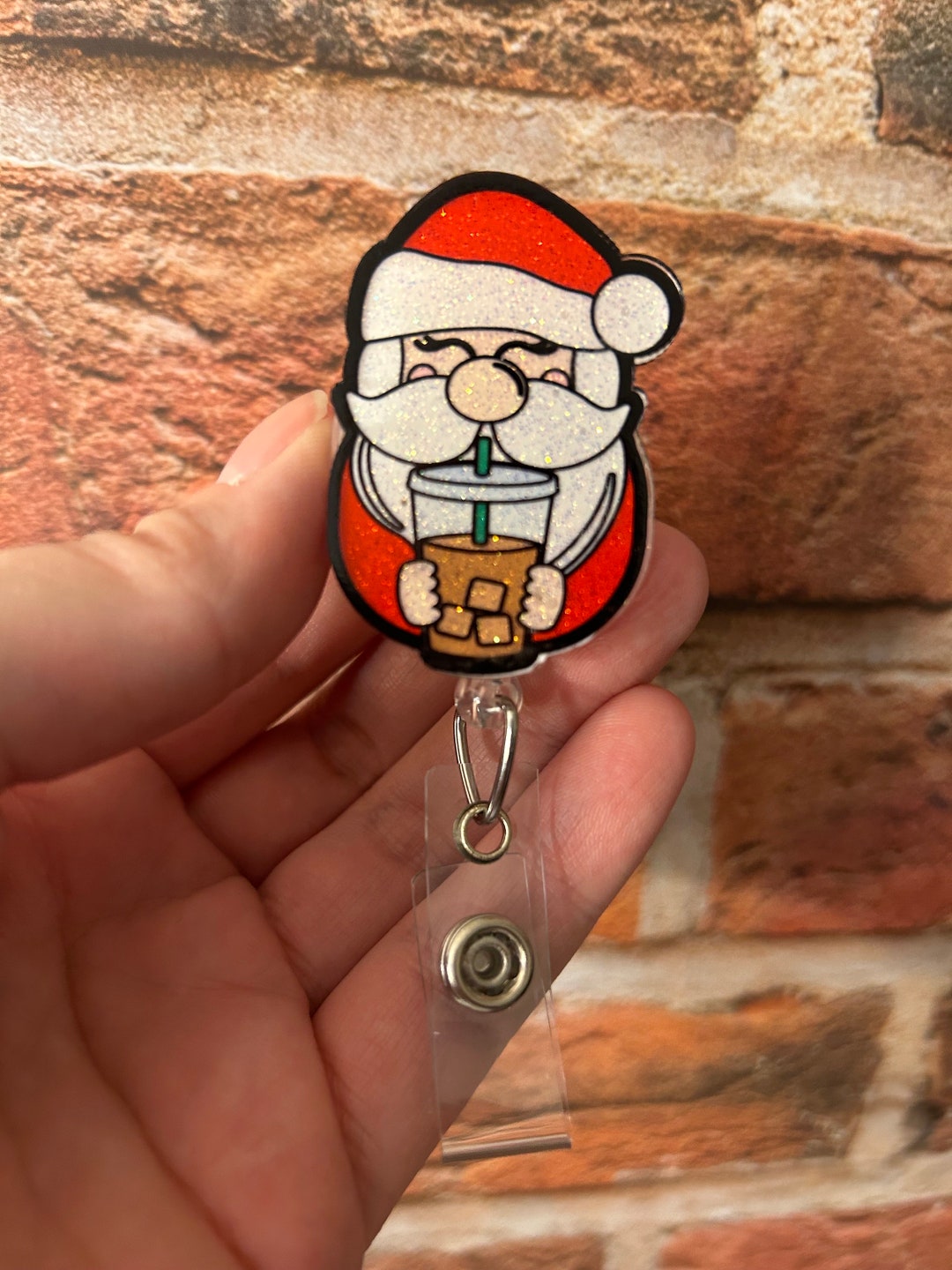 Santa Ice Coffee Badge Reel, Santa, Christmas Badge Reel, Gift Idea ...