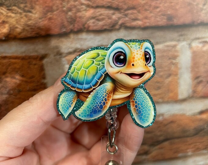 Cute Blue Sea Turtle Badge Reel, Sea Turtle, ID Holder, Badge Holder ...